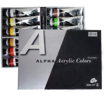ALPHA Acrylic 50ml 12 Colors Silver level B SET Art Color Chart Paints ...